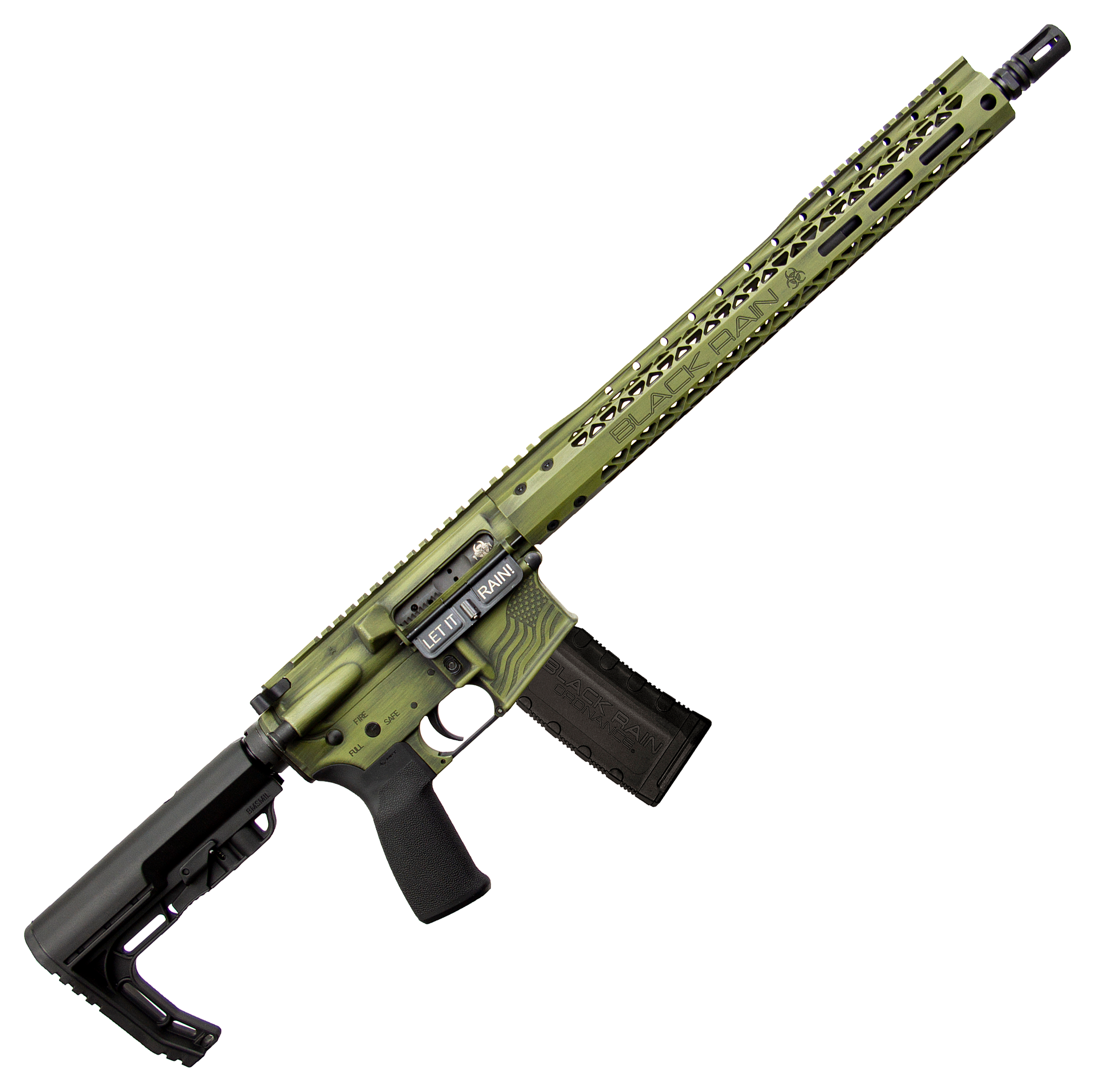 Black Rain Ordnance BRO SPEC-15 Semi-Auto Rifle in Bazooka Green Battleworn with American Flag ...